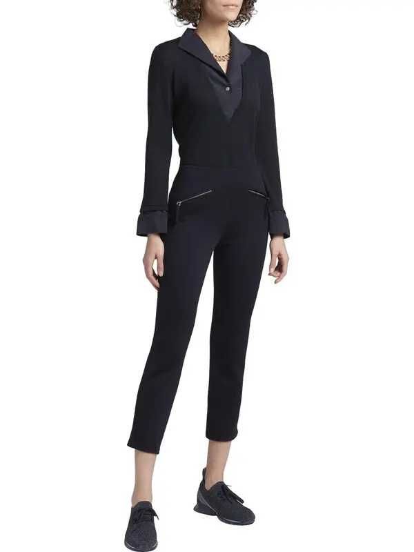 Giorgio Armani Wool Trompe L'oeil V-neck Top - Solid Dark Blue