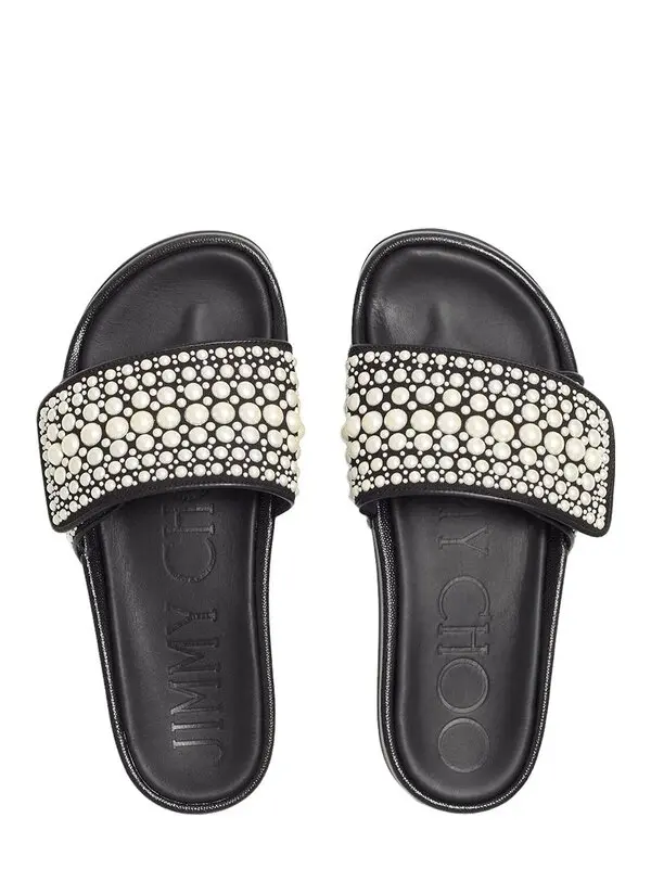 JIMMY CHOO Fitz Embellished Slides - Black