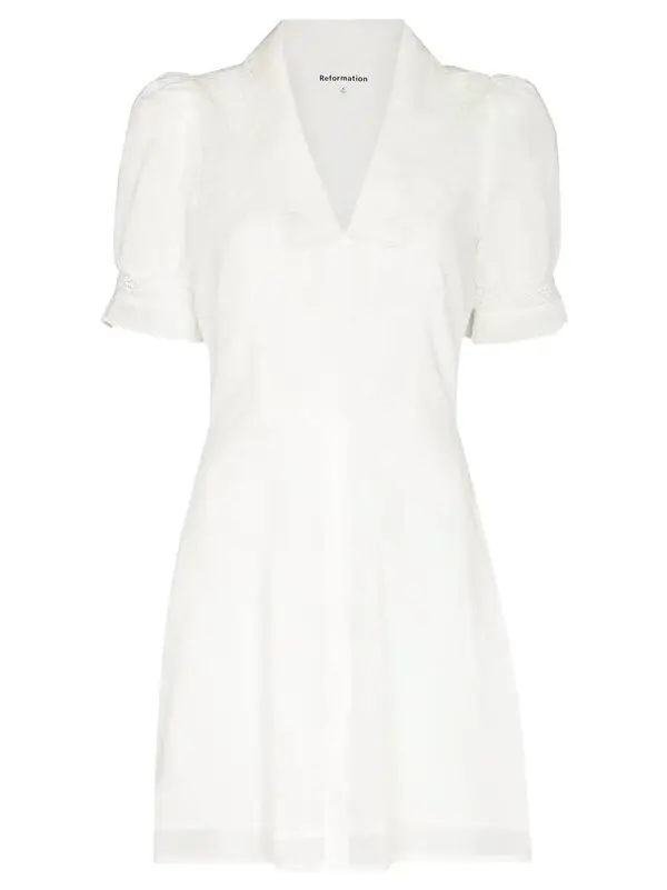REFORMATION Jack Peter-pan Neck Dress - White