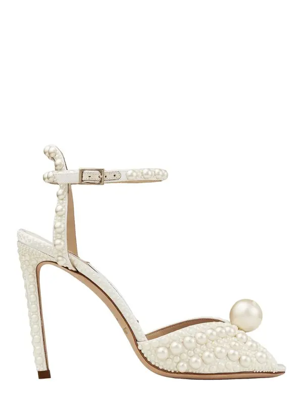 JIMMY CHOO Sacora 100 Pearl Embellished Sandals - Neutral