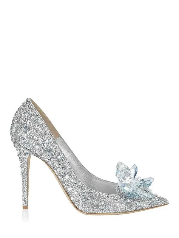 JIMMY CHOO Avril Crystal Covered Pointy Toe Pumps - Silver