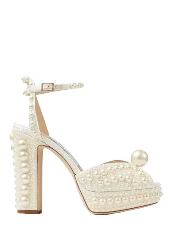 JIMMY CHOO Sacaria 120 Pearl-embellished Platform Sandals - Neutral