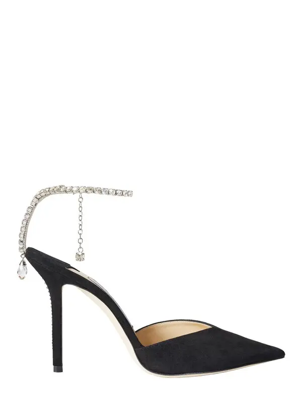 JIMMY CHOO Saeda 100 Suede Pumps With Crystal Embellishment - Black
