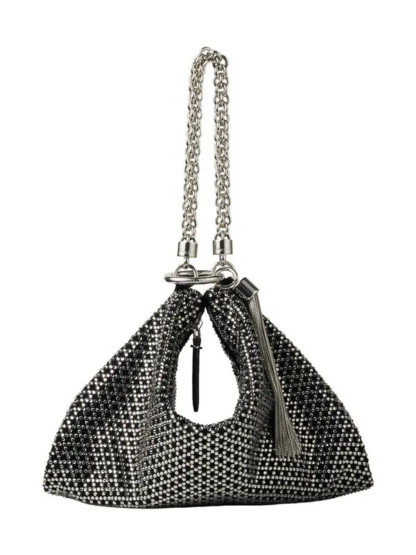JIMMY CHOO Callie Diamond Motif Crystal Hotfix On Suede Shoulder Bag - Black