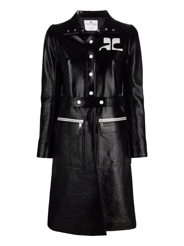 COURREGES Logo-appliqué Vinyl Trench Coat - Black
