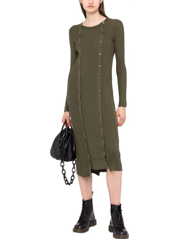DIESEL® Ribbed-knit Buttoned Panel Dress - Green