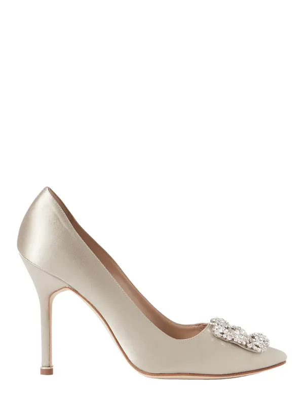 Manolo Blahnik Hangisi 105 Satin Pumps - Gray