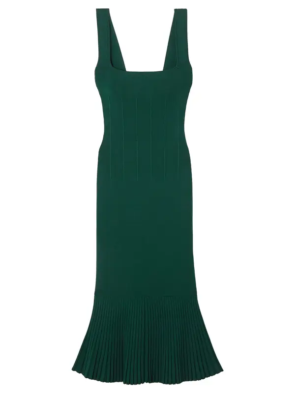 Galvan Atalanta Pleated Midi Dress - Green