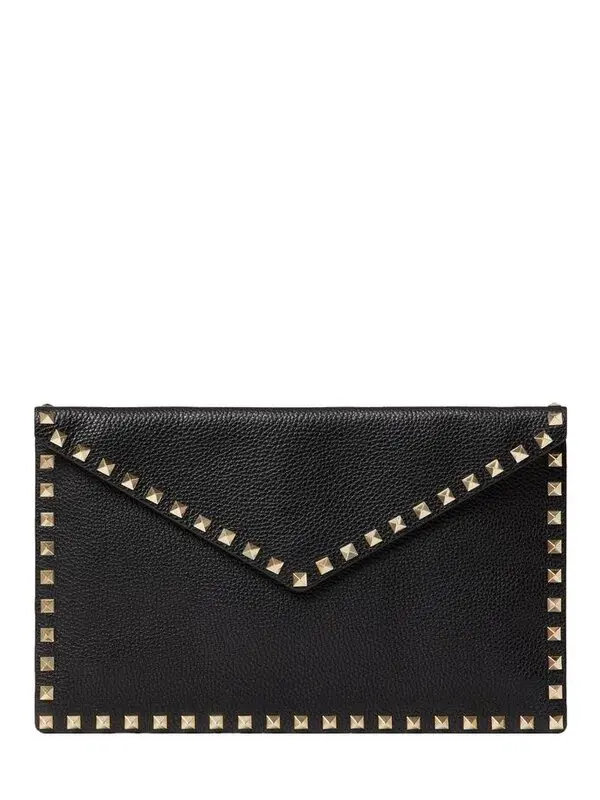 Valentino Garavani Rockstud Grainy Calfskin Envelope Pouch - Black