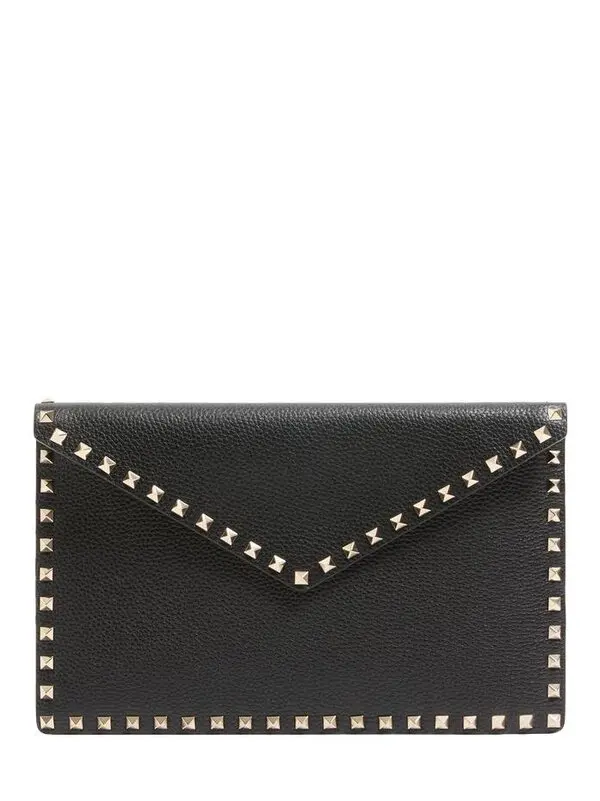 Valentino Garavani Rockstud Grainy Calfskin Envelope Pouch - Black