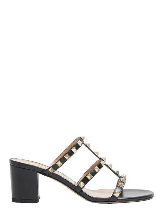 Valentino Garavani Rockstud Calfskin Leather Slide Sandal - Black