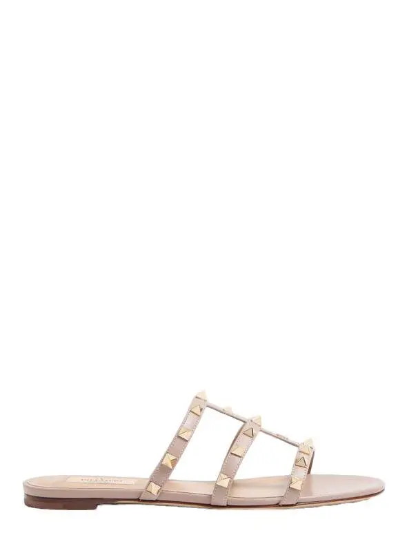 Valentino Garavani Rockstud Flat Slide Sandals - Poudre