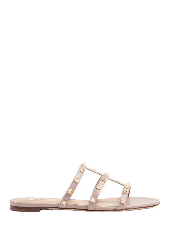 Valentino Garavani Rockstud Flat Slide Sandals - Poudre