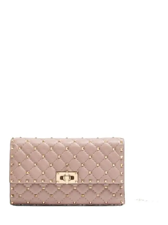 Valentino Garavani Rockstud Spike Nappa Leather Crossbody Clutch Bag - Poudre
