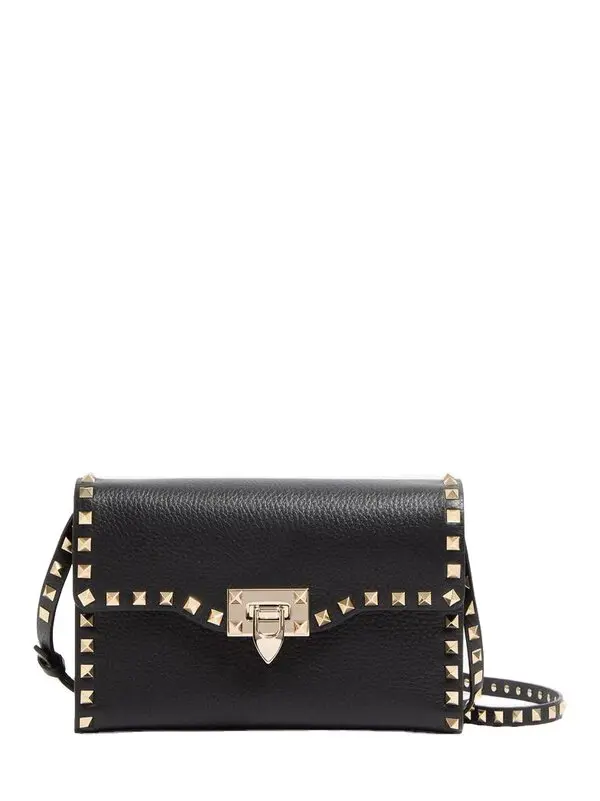 Valentino Garavani Rockstud Grainy Calfskin Crossbody Bag - Black