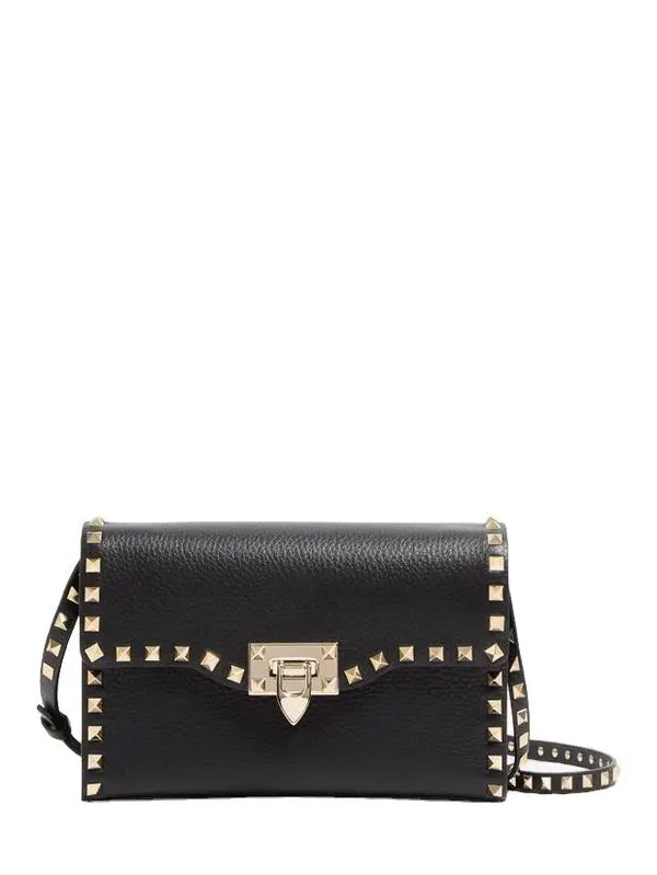 Valentino Garavani Rockstud Grainy Calfskin Crossbody Bag - Black