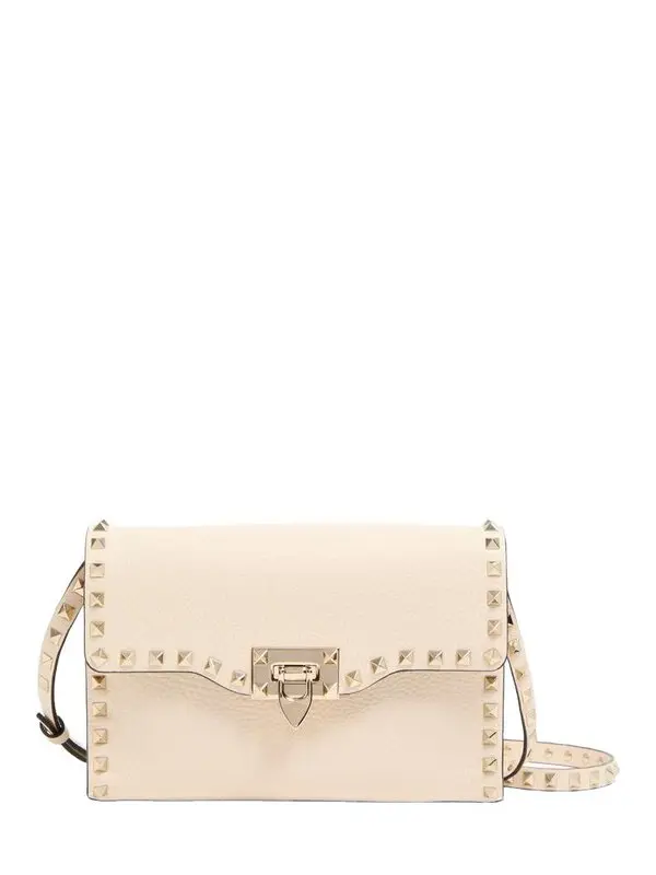 Valentino Garavani Rockstud Grainy Calfskin Crossbody Bag - Light Ivory