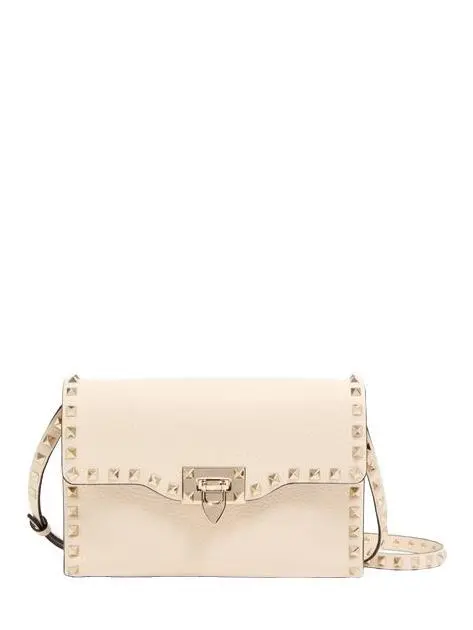 Valentino Garavani Rockstud Grainy Calfskin Crossbody Bag - Light Ivory