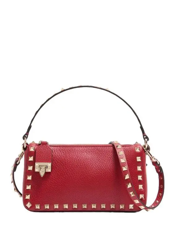 Valentino Garavani Rockstud Grainy Calfskin Crossbody Bag - Rosso Valentino