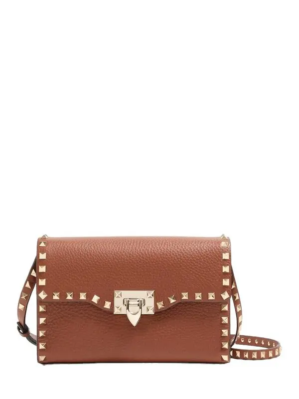 Valentino Garavani Rockstud Grainy Calfskin Crossbody Bag - Saddle Brown