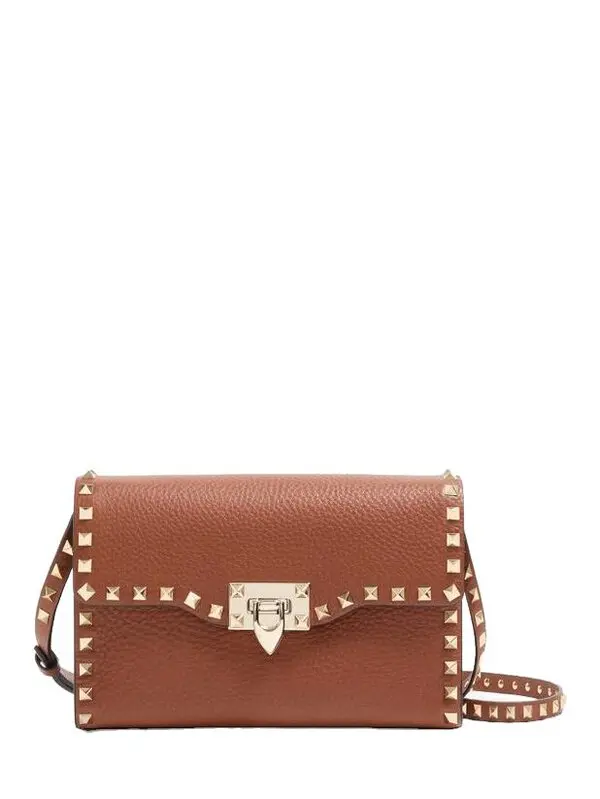 Valentino Garavani Rockstud Grainy Calfskin Crossbody Bag - Saddle Brown