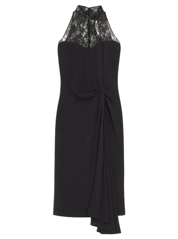 Valentino Garavani Georgette Midi Dress With Lace Detail - Black
