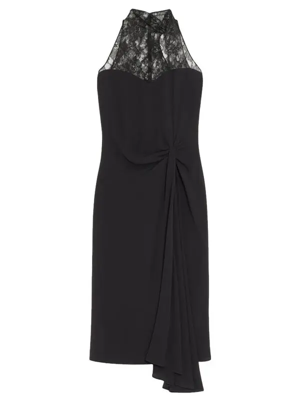 Valentino Garavani Georgette Midi Dress With Lace Detail - Black