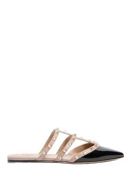 Valentino Garavani Rockstud Patent-leather Mule - Black/poudre