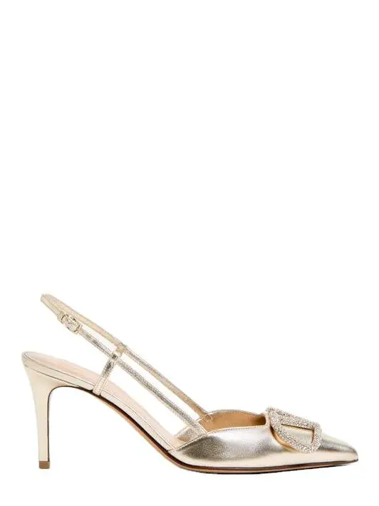 Valentino Garavani Vlogo Glow Laminated Nappa Slingback Pump - Platinum