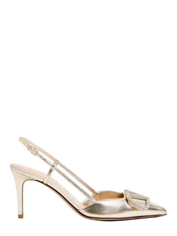 Valentino Garavani Vlogo Glow Laminated Nappa Slingback Pump - Platinum