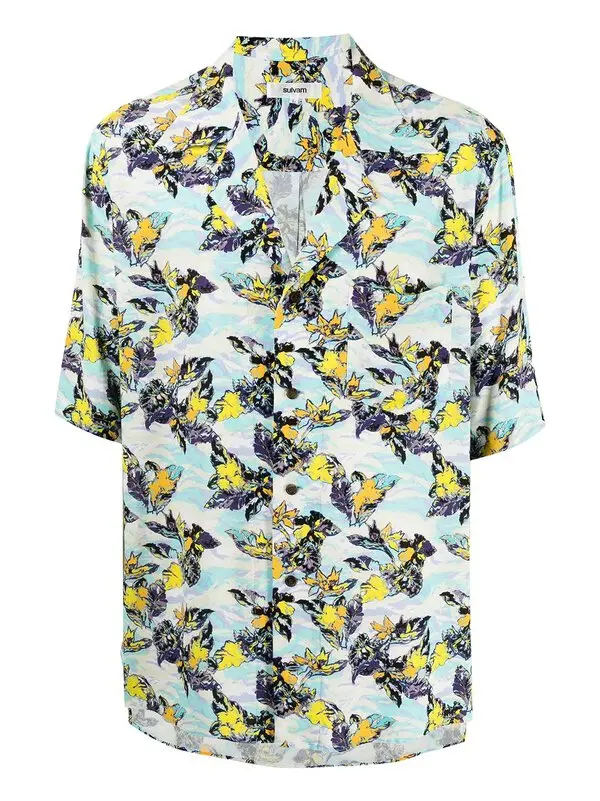 SULVAM Aloha Short-sleeve Shirt - Blue