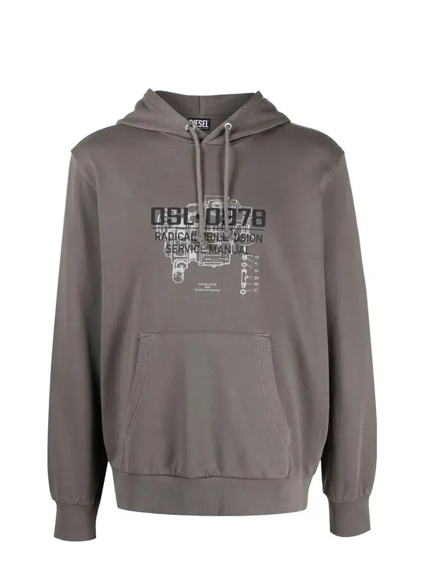 DIESEL® Organic Cotton Slogan Print Hoodie - Grey