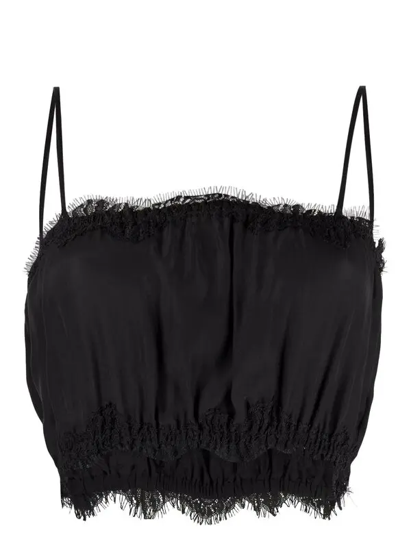 Gold Hawk Lace-trimmed Silk Crop Top - Black