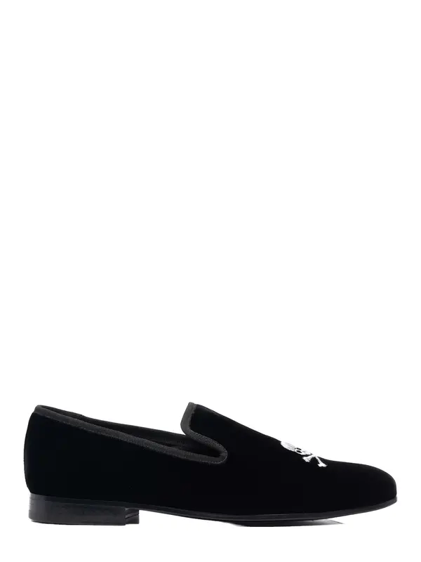 Philipp Plein Skull Embroidery Velvet Loafers - Black