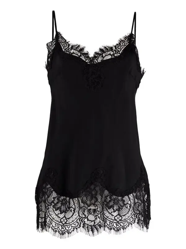 Gold Hawk Lace-trimmed Camisole Top - Black