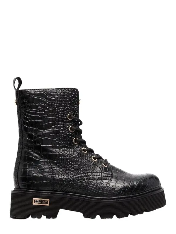 CULT Crocodile-effect Leather Boots - Black