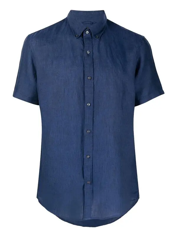 Michael Kors Button-down Short-sleeve Linen Shirt - Blue