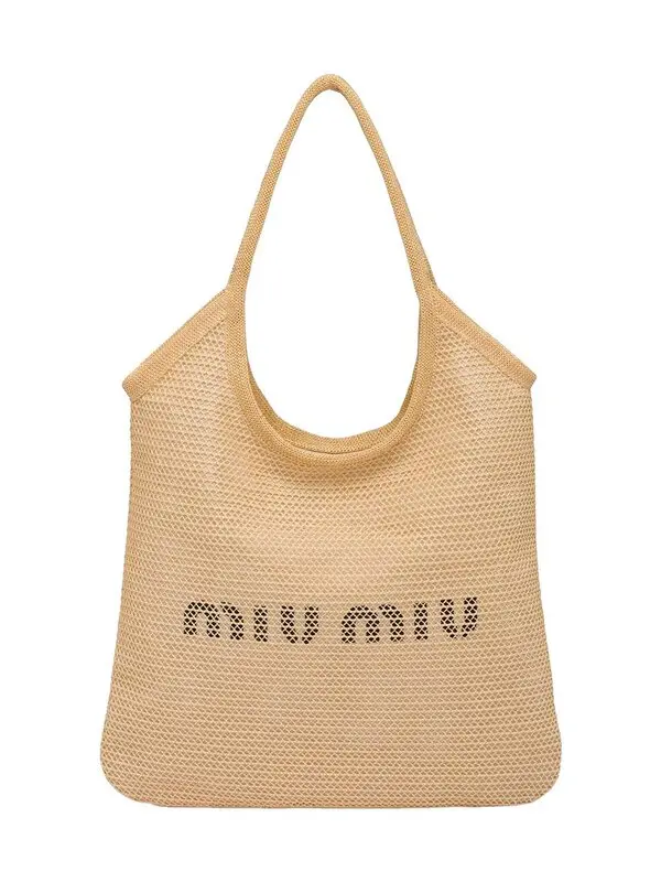 Miu Miu Logo-print Raffia Tote Bag - Neutrals