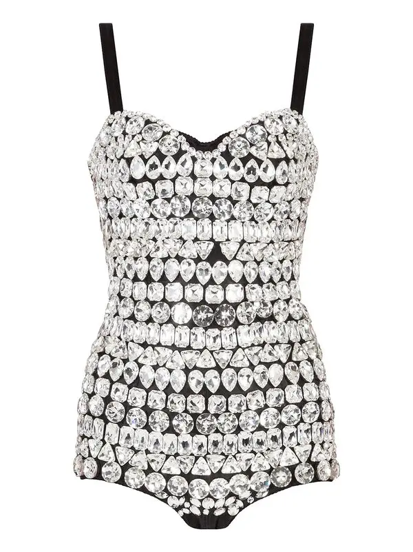 Dolce & Gabbana Embellished Sweetheart Neck Bodysuit - Black
