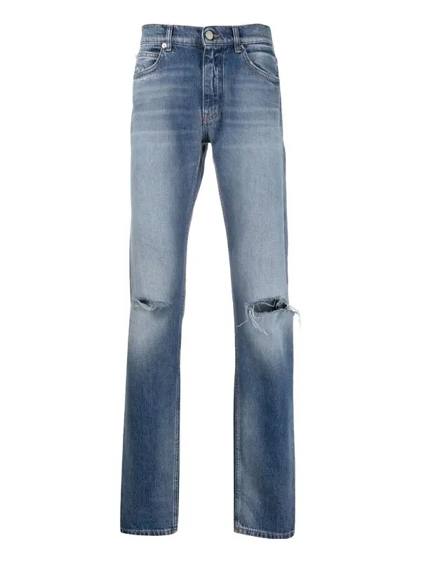Versace Distressed-effect Straight-leg Jeans - Blue