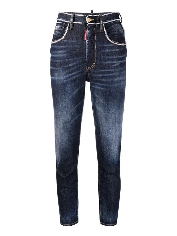 Dsquared2 Beaded-trim Cropped Skinny Jeans - Blue