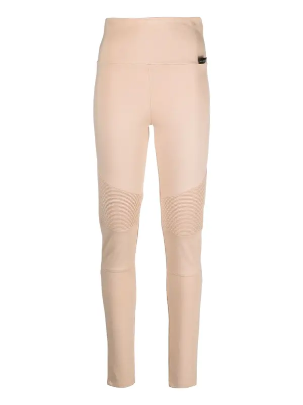 Philipp Plein Ribbed-panel Biker Leggings - Neutrals