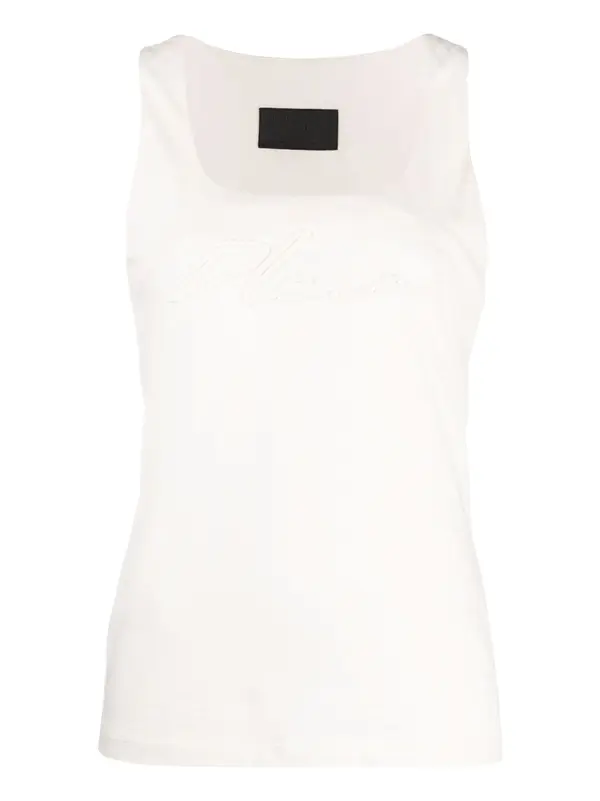 Philipp Plein Logo-embroidered Vest Top - Neutrals