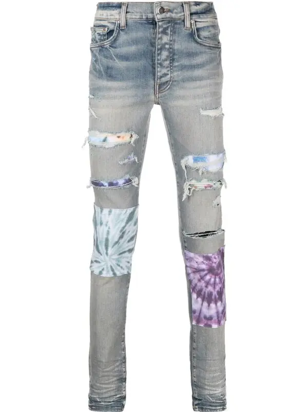 Amiri Bandana-underlay Distressed Slim-fit Jeans - Blue