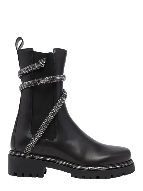 Rene Caovilla Snake-embellished Leather Ankle Boots - Black
