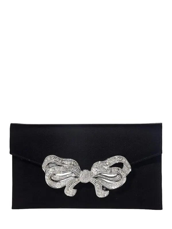 Judith Leiber Crystal Bow Satin Envelope Clutch Bag - Black