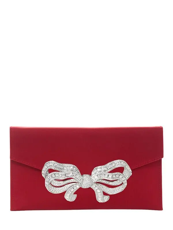 Judith Leiber Crystal Bow Satin Envelope Clutch Bag - Silver Crimson