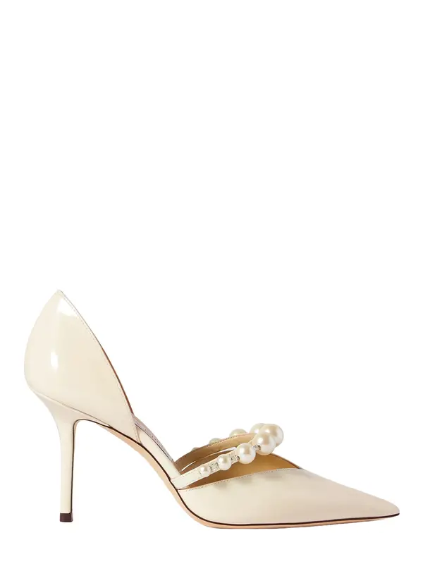 JIMMY CHOO Aurelie 85 Faux Pearl-embellished Pumps - White