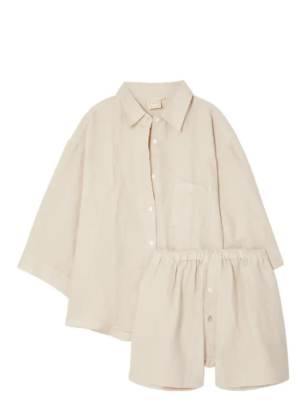 DEIJI STUDIOS The 03 Washed-linen Shirt And Shorts Set - Cream