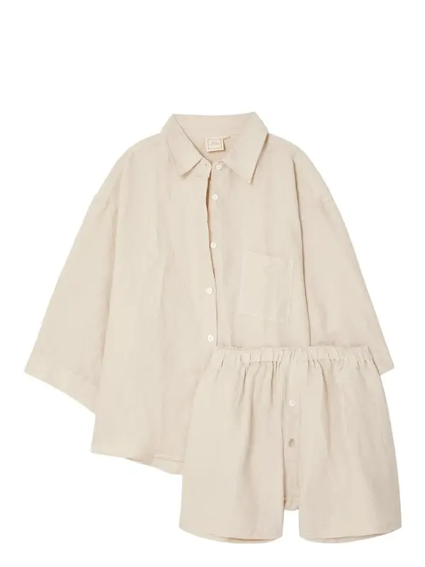 DEIJI STUDIOS The 03 Washed-linen Shirt And Shorts Set - Neutrals